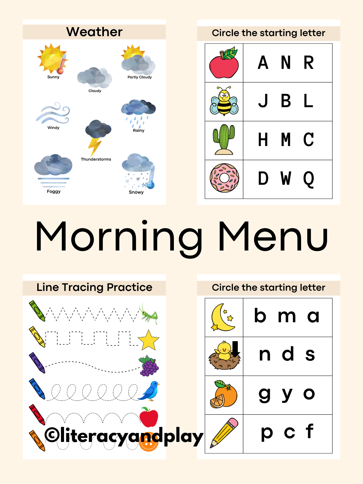 Free Homeschool Morning Menu - Literacy & Play